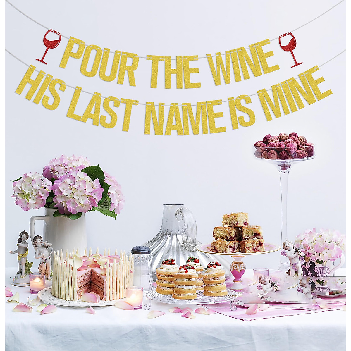Pour The Wine His Last Name is Mine Banner,Wine Bachelorette Bridal Party Decor,Soon to Be Mr & Mrs Party Banner,Bachelorette Bridal Shower Wedding Engagement Party Decor Supplies Gold Red