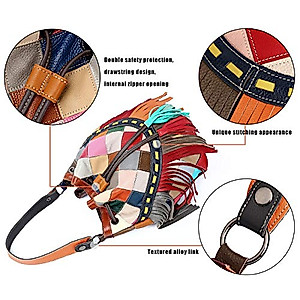 Segater Women Large Multicolor Bucket Bag Genuine Leather Shoulder Bag Colorful Splicing Tote Handbag Purse Christmas Satchels