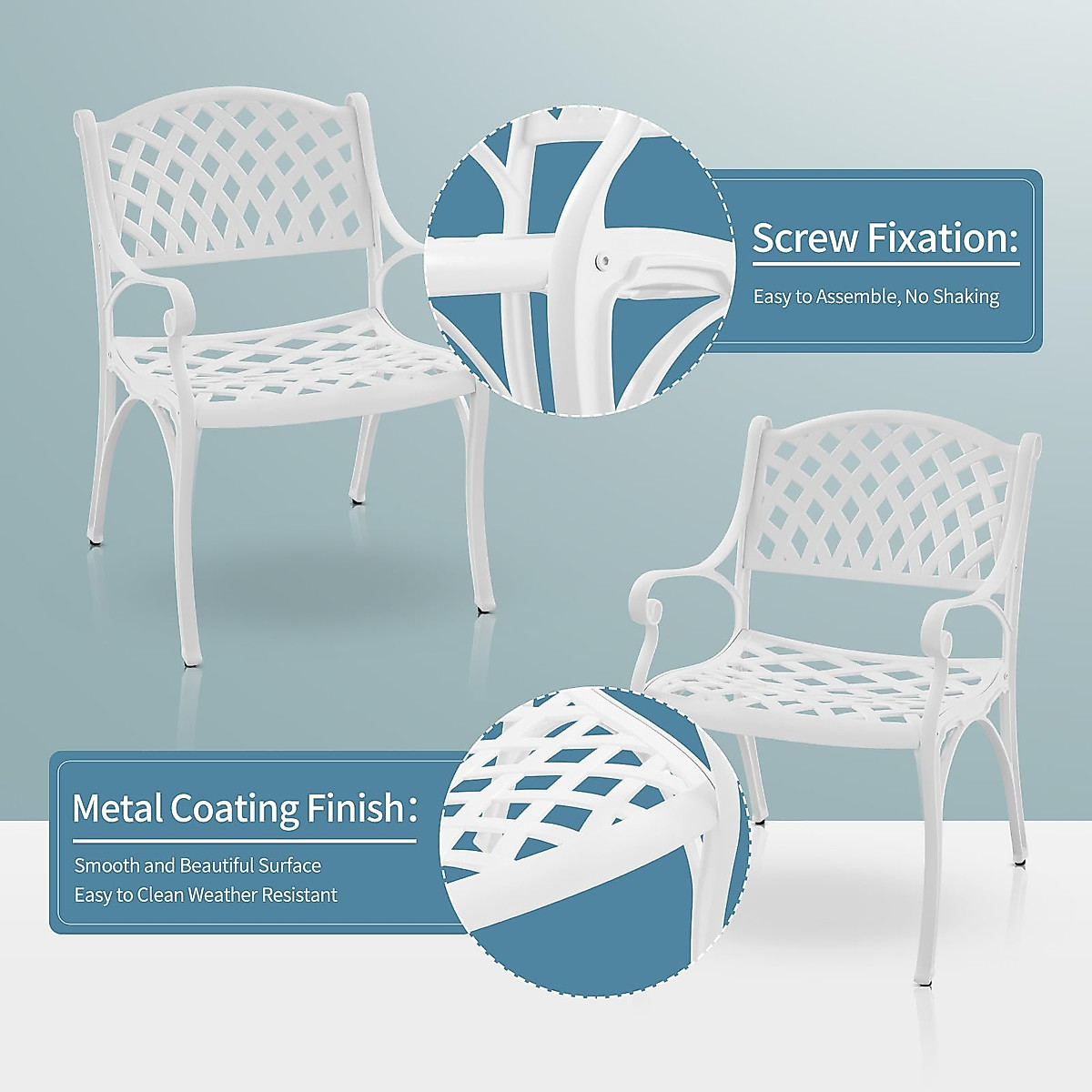 PATIO-IN Patio Chairs Set of 2, Outdoor Dining Chairs for All Weather Patio Dining Chairs Breathable Garden Outdoor Furniture for Backyard Deck, White Patio Bistro Chairs