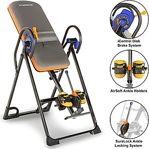 Exerpeutic 975SL All Inclusive Heavy Duty 350 lbs Capacity Inversion Table with Air Soft Ankle Cushions, Surelock and iControl Systems