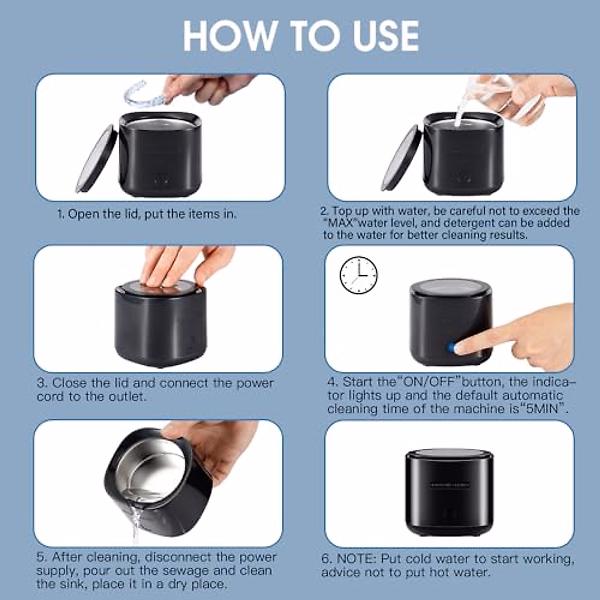 Ultrasonic Cleaner for Dentures, Retainer, Mouth Guard, Whitening Trays, Toothbrush Heads, Ultrasonic Cleaner Machine for Jewelry Diamonds