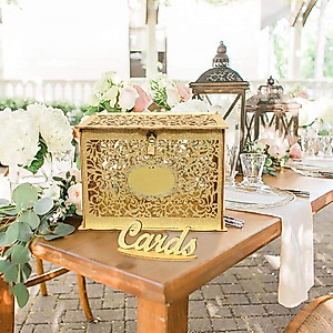 OurWarm Gold Wedding Card Box for Wedding Reception, Glittery Wooden Card Boxes with Lock, Gift Card Box Money Holder for Reception Anniversary Shower Rustic Wedding Decorations Birthday Graduation
