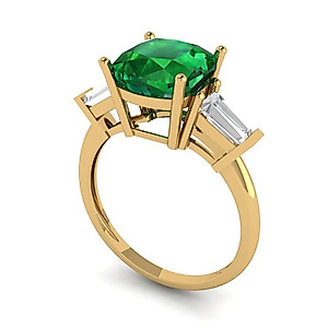 Clara Pucci 3.50ct Cushion cut 3 stone Solitaire VVS1 Green Emerald Designer Anniversary Bridal Engagement Ring 14k Yellow Gold 5.75