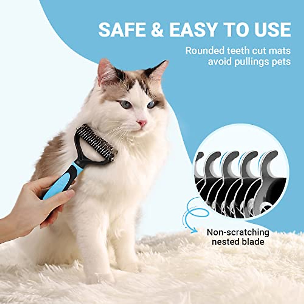 MIU COLOR Pet Grooming Brush, 2 Sided Undercoat Rake for Dogs & Cats, Professional Deshedding Brush and Dematting Tool, Effective Removing Knots, Mats, Tangles for Cats, Dogs, Extra Wide