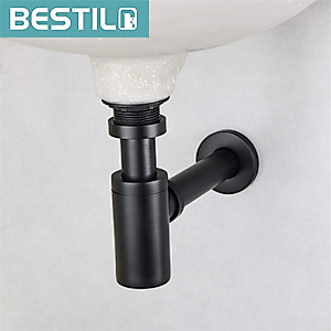 BESTILL Bottle P Trap Drain Kit for Bathroom Basin Sink, Matte Black
