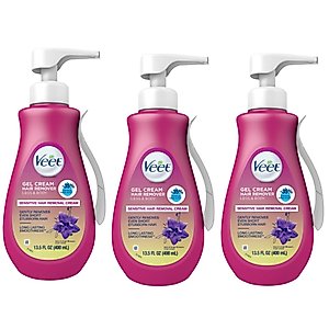 Veet Gel Hair Remover Cream, Sensitive Formula, 13.5 oz (Pack of 3)