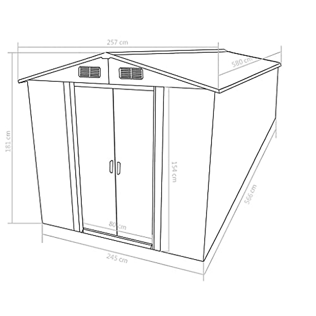 vidaXL Garden Shed with Sliding Doors and Vents Lockable Garden Backyard Utility Tool House Log Cabin 228.3" Metal Anthracite