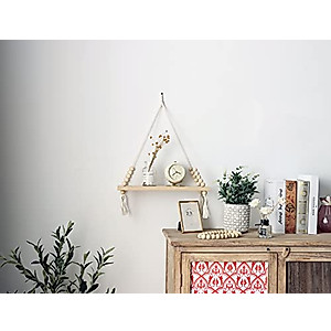 ND RongFeng Wooden Rope Suspended Floating Shelf Set of 2, Wall Rope Rack for Living Room, Bedroom, Bathroom and Kitchen, Shelves in Natural Wood Color