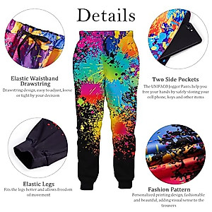 UNIFACO Men Women Causal Splatter Active Jogging Pants Baggy Elastic Sweatpants Black L
