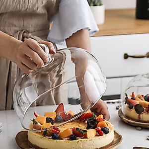 KVMORZE Cake Stand with Glass Dome, 2-in-1 Acacia Wood Cheese Cupcake Serving Platter, Covered Platter, 7.8" Cake Fruit Display Server Tray for Kitchen, Birthday, Wedding, Event, Pies, Appetizer