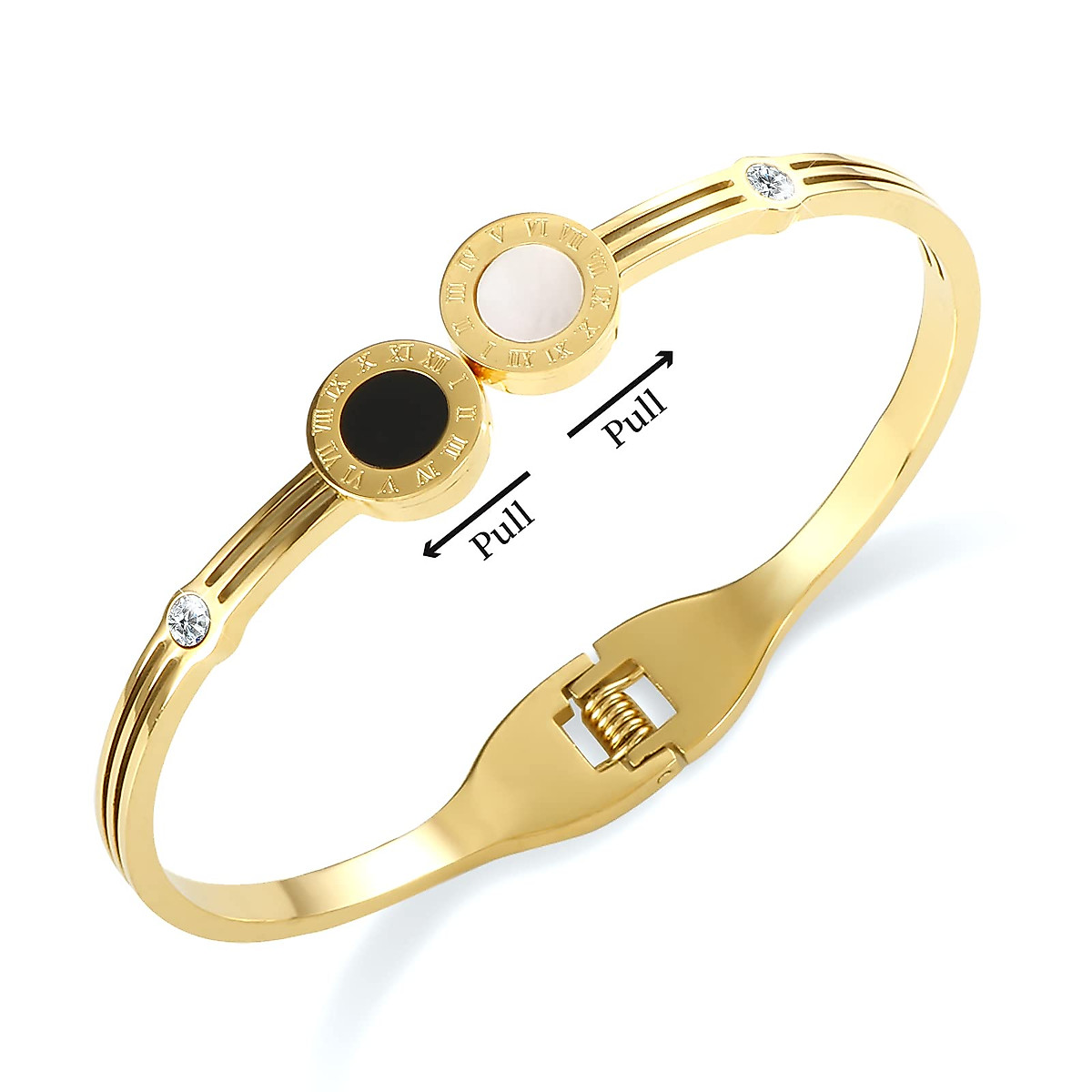 JINHUI Jewelry Christmas Gifts for Her, Roman Numeral Open Cuff Bangle Bracelet for Women 6.3"