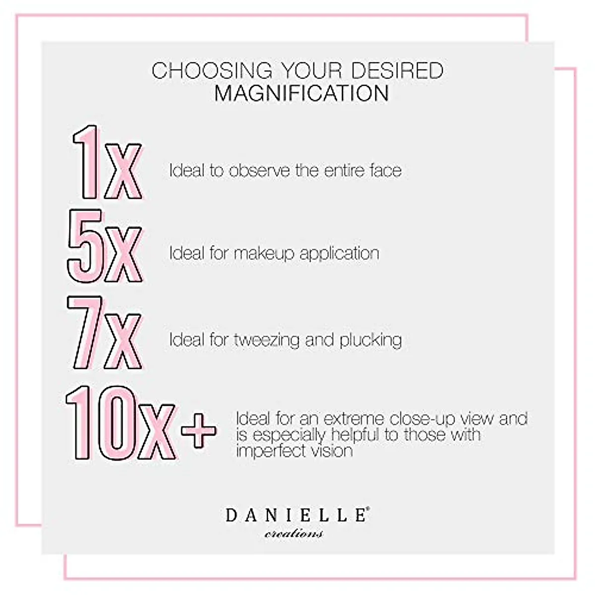 Danielle Magnifying Vanity Makeup Mirror Rectangular Soft Touch Finish with 7X Magnification and 360 Swivel, Black