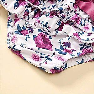 CETEPY Baby Girl Clothes Newborn Summer Outfits Infant 3Pcs Floral Pants + Short Ruffle Romper Playsuit + Headband Wine Red 0-3 Months 70cm