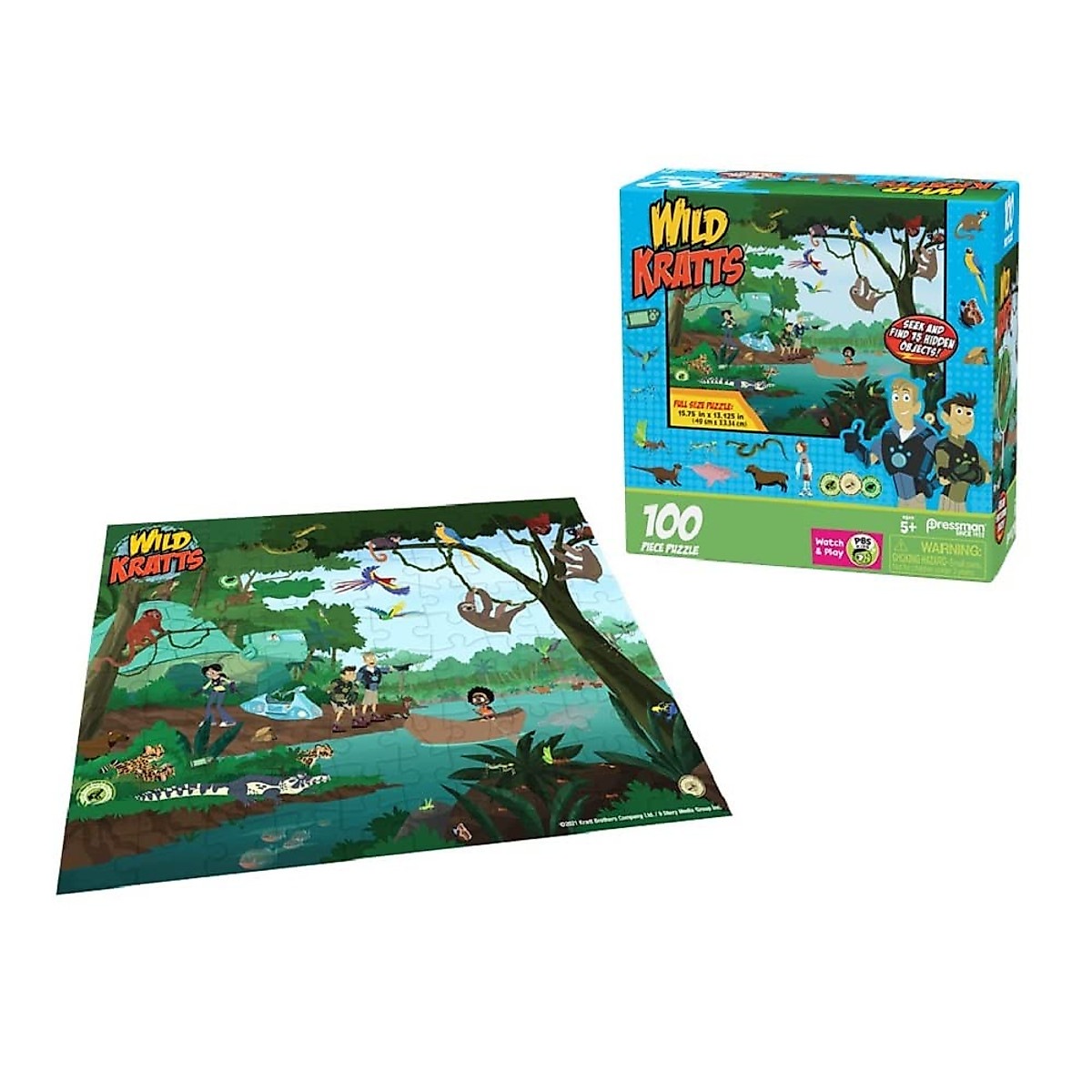 Wild Kratts Seek and Find 100pc Puzzle - Seek and Find 15 Hidden Objects! - 15.75" x 13.125" Completed Size by Pressman