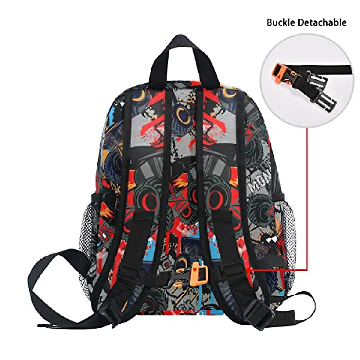 Glaphy Custom Kids Backpack for Boys Girls, Monster Truck Camo Toddler Backpack Kindergarten Elementary, Personalized Name Preschool Bookbag with Chest Strap