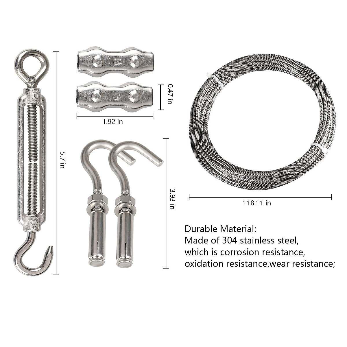 Aurors Clotheslines,20ft Portable Windproof Clothes Rope Line with Stainless Steel Cable Tightener System Multipurpose Heavy Duty Laundry Rope for Christmas Decor Outdoor/Indoor/Home/Drying (10ft)