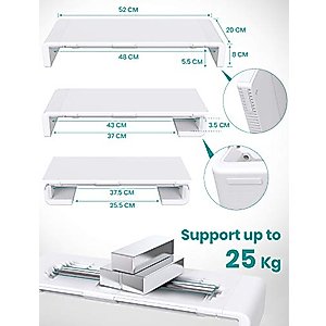 Monitor Stand Riser, Klearlook Foldable Computer Monitor Stand, Adjustable Computer Stand Desk Organizer with Storage Drawer, Tablet Phone Stand for Laptop PC Printer (White)