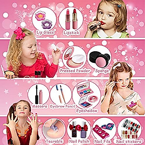 Kids Washable Makeup Girl Toys - Kids Makeup Kit for Girl, Real Make Up Set, Little Girls Makeup Kit for Toddler Kid Children Princess, Christmas Birthday Gift Toys for Girl 4 5 6 7 8 9 10 Year Old