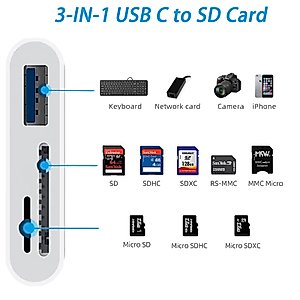 DCNETWORK Lightning to SD Card Reader for iPhone,USB Camera Adapter 3 in 1 USB Female OTG Adapter Compatible SD/TF Card, Memory Card Reader Portable USB 3.0 Adapter,Sd Card Adapter