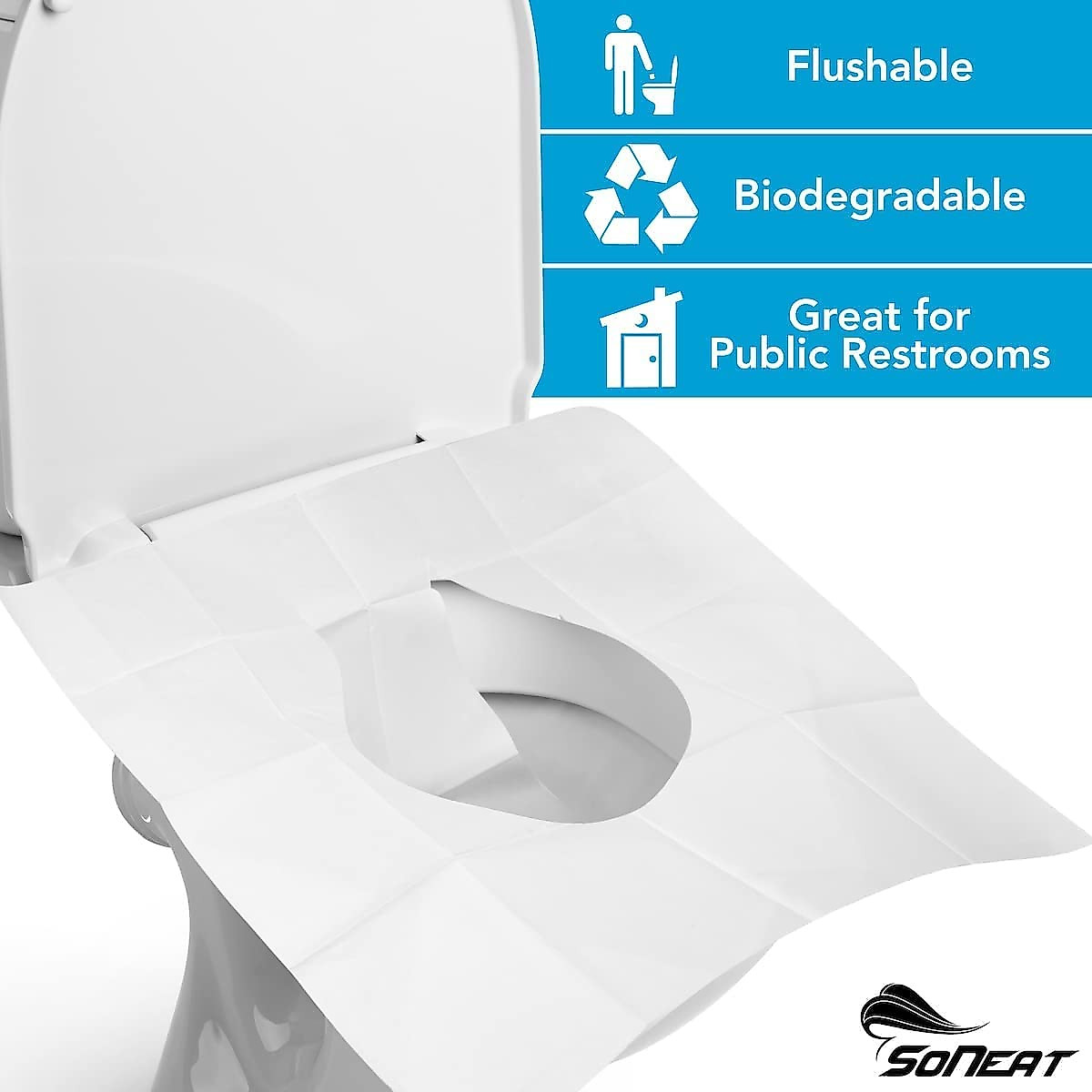 Disposable Toilet Seat Cover - 50 Count Large Flushable Paper Toilet Seat Covers for Travel, Kids Potty Training & Public Restrooms, Premium Paper Toilet Seat Liners, 5 Pack