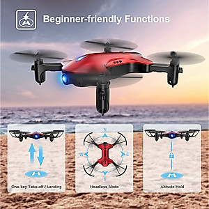 Drone for Kids, Spacekey FPV Wi-Fi Drone with Camera 1080P FHD, Real-time Video Feed, Great Drone for Beginners, Quadcopter Drone with Altitude Hold, One-Key Take-Off, Landing Foldable Arms (Red)