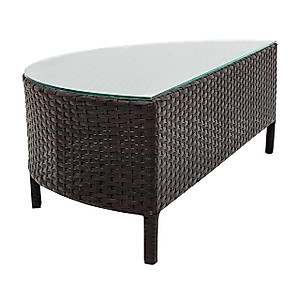 OPTOUGH 5-Piece All Weather Brown PE Rattan Wicker Half-Moon Sofa Set Outdoor Patio Sectional Furniture with Tempered Glass Table, Gray