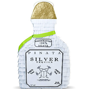 White Tequila Bottle Piñata with Stick - 17.5" x 10.5" x 3.5" Perfect for Party Decorations, Photo Prop, Birthday, Funny Anniversary, 21 birthday - Fits candy/favors