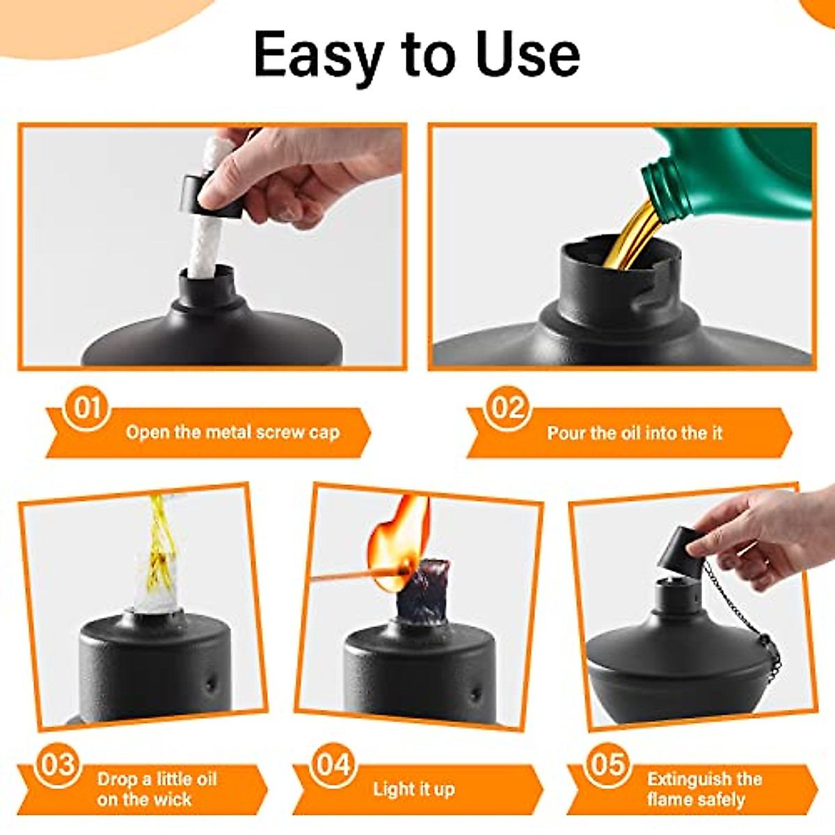 SNOGSWOG 6 Pack Metal Table Top Torches, 18oz Citronella Torches for Outside, Refillable Flame Light Torch, Decorative Tabletop Lantern for Yard, Patio, Deck, Garden, Party, Landscape