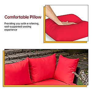 FDW Patio Furniture Sets 5 Pieces Outdoor Wicker Conversation Set Sectional Sofa Rattan Chair for Outdoor Backyard Porch Poolside Balcony Garden Furniture with Coffee Table,Red Cushion