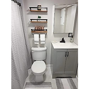 SATUBROWN Floating Shelves Wall Mounted Set of 3, Rustic Wood Wall Shelves with Towel Bar for Bathroom, Laundry Room, Hanging Shelving with Hooks for Bedroom Decor