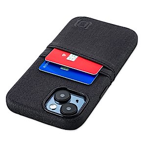 Dockem Card Case for iPhone 15 with Built-in Metal Plate for Magnetic Mounting & 2 Card Holder Pockets: Luxe M2 Wallet, Canvas Style Synthetic Leather (iPhone 15, Black)