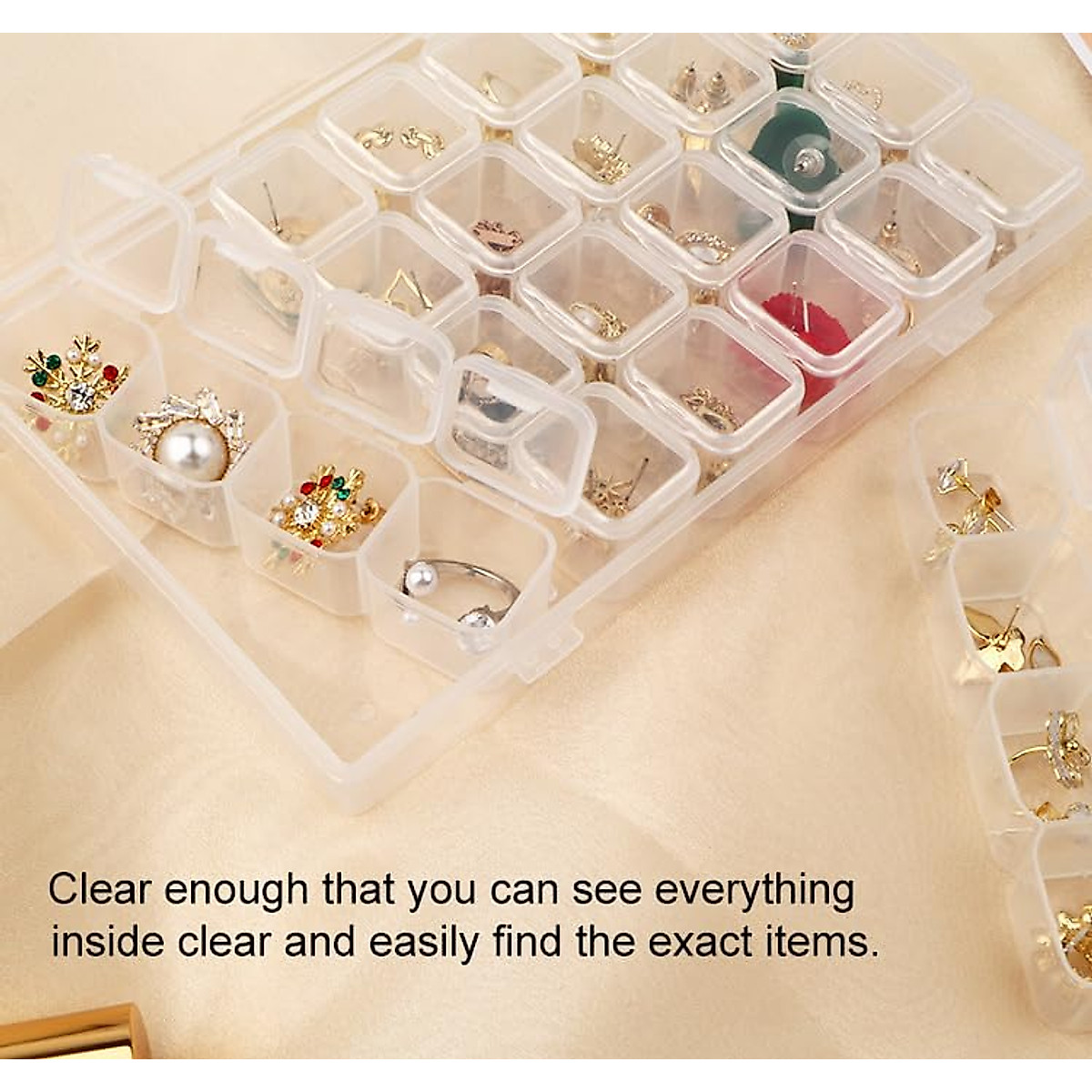 AKOAK 28-Compartment Transparent Plastic Storage Box, Separate Lid, Transparent Compartment, Nail Art Storage Box, Jewelry, Rhinestone, Beads, Screws, Organizer Container