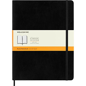 Moleskine Classic Notebook, Soft Cover, XL (7.5" x 9.5") Ruled/Lined, Black, 192 Pages