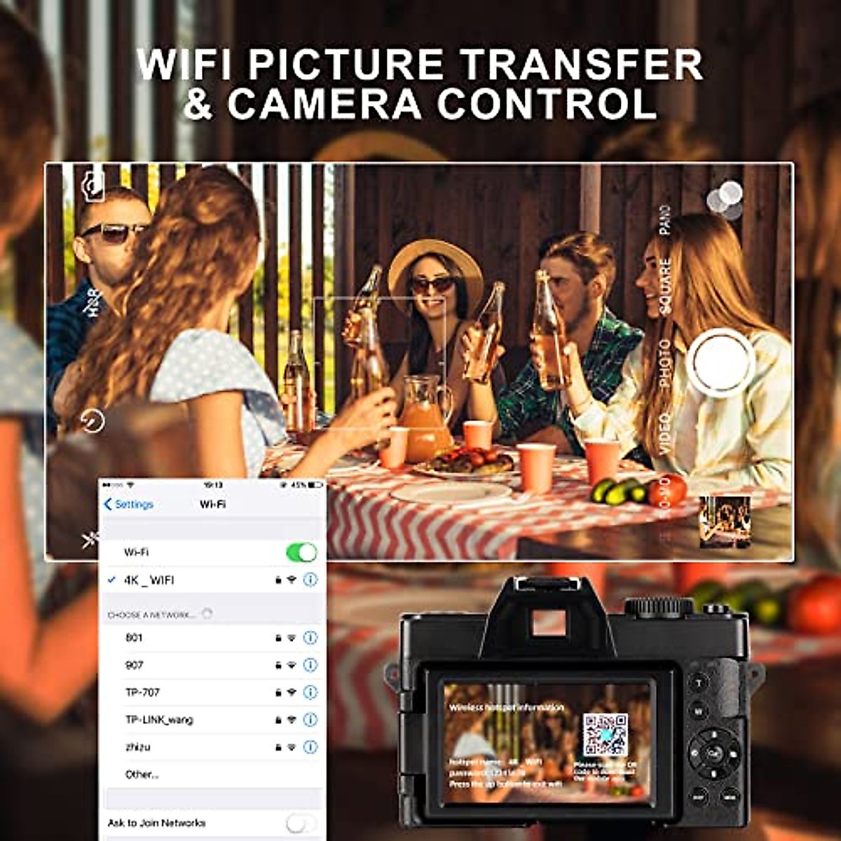 Monitech Digital Camera for Photography and Video, 4K 48MP Vlogging Camera for YouTube with 180° Flip Screen,16X Digital Zoom, 2 Batteries，32GB TF Card