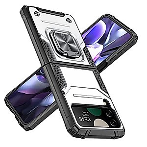 RLUYIDIKS for Samsung Galaxy Z Flip 3 Case,360°Rotate Ring Stand Magnetic Cover Case,Military Grade Protection Shockproof Phone Case,6.7inch for Samsung Galaxy Z Flip 3 5G,Silver RUS01-03 CP