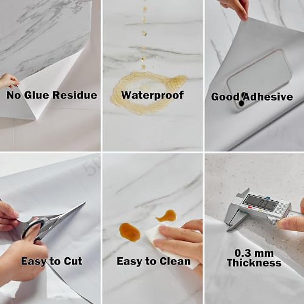 POVODA Marble Contact Paper for Countertops Peel and Stick Wallpaper Removable for Cabinets Drawers Countertops Kitchen Bedroom Furniture Waterproof Self Adhesive 11.8x78.7 inches, White