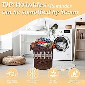 American Football Texture Laundry Basket, Sports Theme Laundry Hamper Foldable Waterproof Funny Tote Bag Dirty Clothes Storage Bucket Toy Organizer for Bathroom/Laundry/Bedroom 15.7"x19.6"