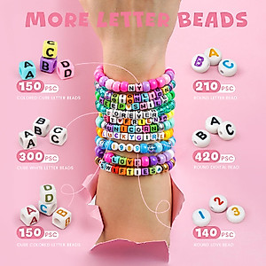 Gionlion 4200Pcs Pony Beads for Bracelet Making Kit, 48 Colors Christmas Bracelet Making Kit, 2500pcs Rainbow Kandi, 1700pcs Friendship Letter Beads with 20 Meter Elastic Strings for Jewelry Making