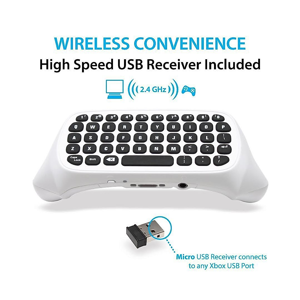 Backlight Keyboard for Xbox One with Audio Jack/Headset Mini Game Keyboard Fit Xbox One/One S/One Elite/2, 2.4G Receiver Included