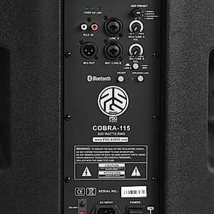 PSG AUDIO Cobra 115 Professional Active Speaker 2000 Watts with Bluetooth PA Speaker, 2-Channel Mixer with DSP Control, Ideal for Musicians, Churches, DJs. (Designed in USA) Support US Business