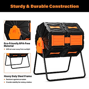Compost Tumbler, Easy Assemble & Efficient Outdoor Compost Bin, 45 Gallon/170 Liter Large Dual Chamber Rotating Composter for Garden, Kitchen, and Yard Waste, Orange Door