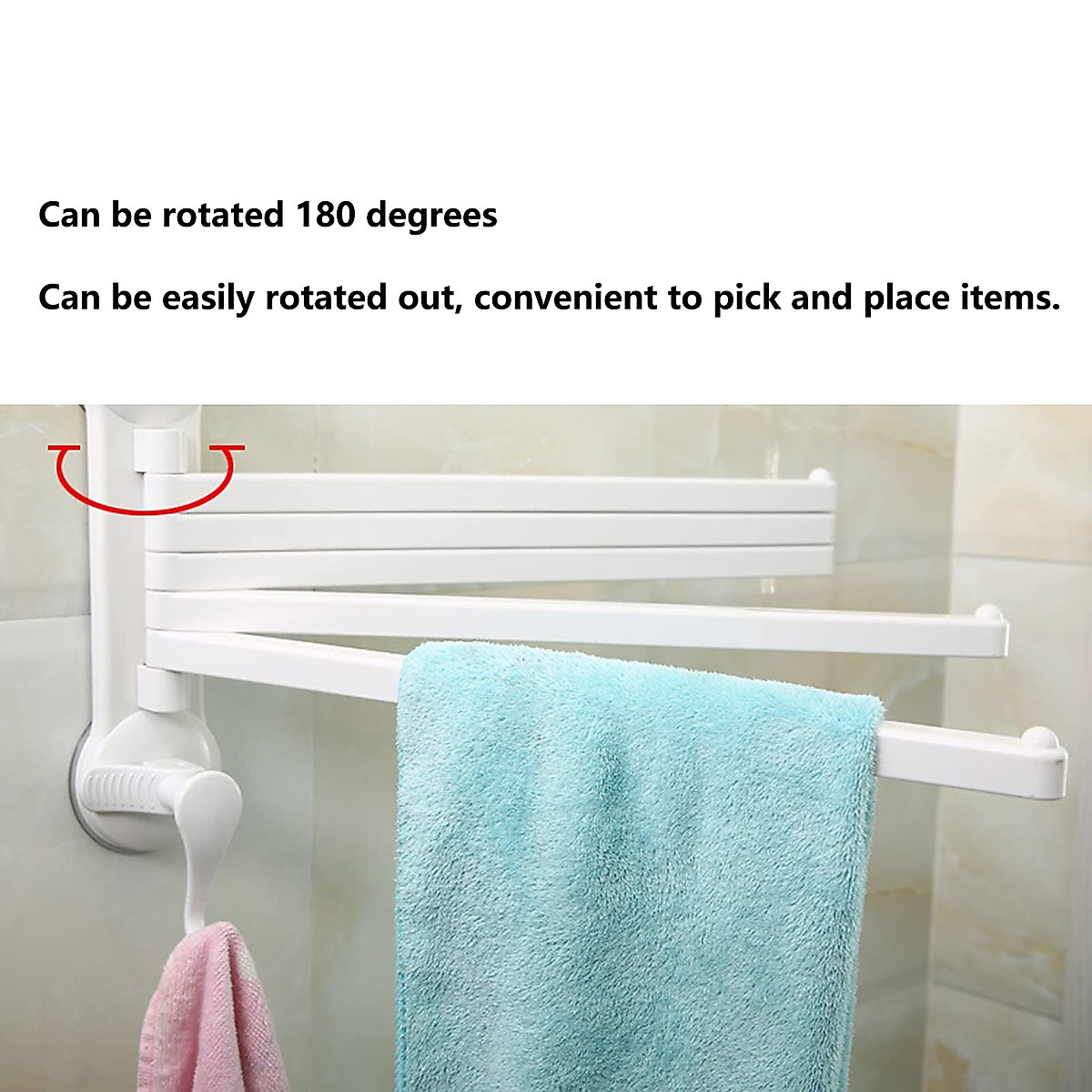 5 Arm Swivel Towel Bar, Wall Mounted Multiple Towel Rack Foldable Swing Arm Towel Rack for Bath Towels Bathrobes Clothes 38x25.5cm