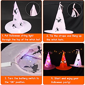 Party Hats Lights Witch Hats Decorations, 6pcs Hanging or Wearing Hat Lights Waterproof Witch Hats Decor for Halloween Party Home Garden Yard Decoration