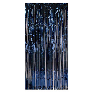 Beistle 1-Ply Tinsel Foil Fringe Curtain Photo Booth Backdrop Birthday Party Decorations, Wedding Reception, Baby Shower Celebration, Graduation Supplies, 8' x 3', Navy