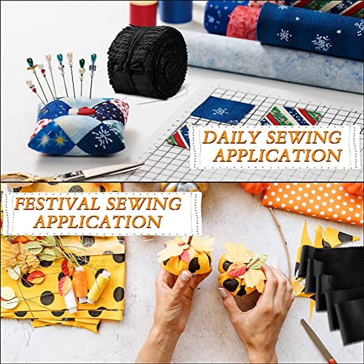 Boao 40 Pieces Fabric Strips Rolls Collection Jelly Fabric Strips for Quilting Roll up Fabric Craft Patchwork Strips DIY Sewing Fabric Rolls for Handmade Favors (Black, 2.5 x 44 Inch)