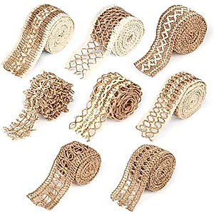 VGOODALL Jute Ribbons, 8 Rolls Burlap Lace Ribbons Rustic Ribbons for Crafts Gift Wrapping Party Decor