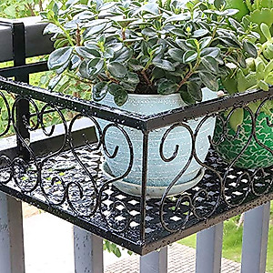 Hanging Railing Planter Iron Art Hanging Flower Baskets Flower Pot Holders Plant Holder Over The Rail Metal Fence Planters Assemble Plant Racks Shelf Containers for Patio Balcony Porch Fence,Square