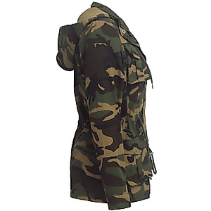 SheKiss Women Lightweight Camouflage Warm Winter Safari Jackets Long Sleeve Zipper Casual Canvas Overcoat Hunting Hoodie