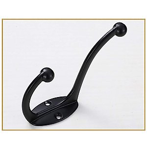 AMBIRD Wall Hooks, 2Pcs Coat Hooks Hardware Heavy Duty Hooks for Hanging Coats Double No Rust Black Hooks Wall Mounted with Screws for Key, Towel, Bags, Cup, Hat
