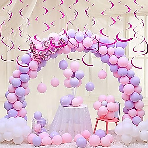 30 PCS Party Swirl Decorations Hot Pink Shinny Foil Hanging Swirl Decorations with Double-Swirls and Single-Swirls Plastic Streamer for Ceiling Plastic Metallic Streamer for Party Decorations